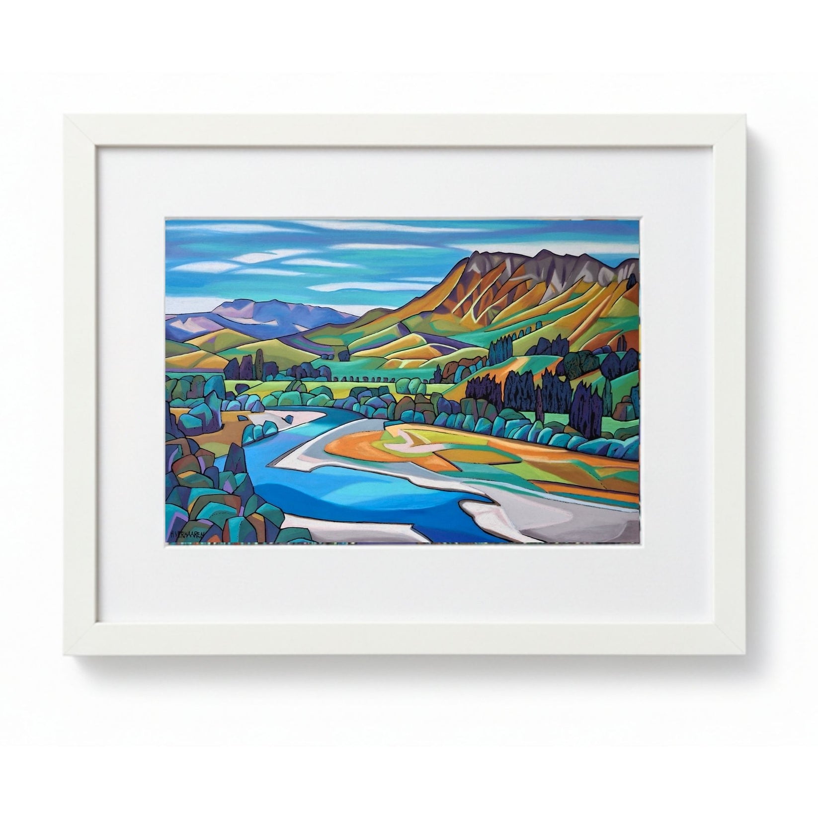 Early Morning Valley Landscape Oil Pastel Painting – Red Peach Gallery